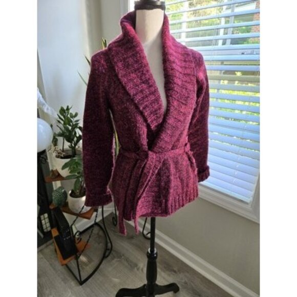 LOFT | Sweaters | Loft Cardigan Jacket Tie Waist Dark Red Size M | Poshmark